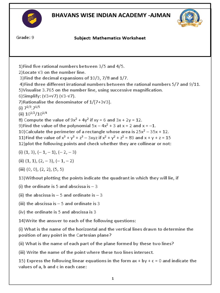 G9 Revision Work Sheet | PDF | Equations | Triangle