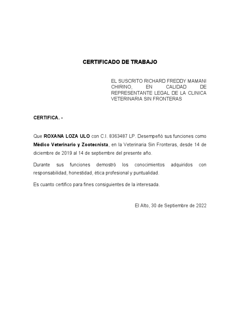 Certificado de Trabajo | PDF