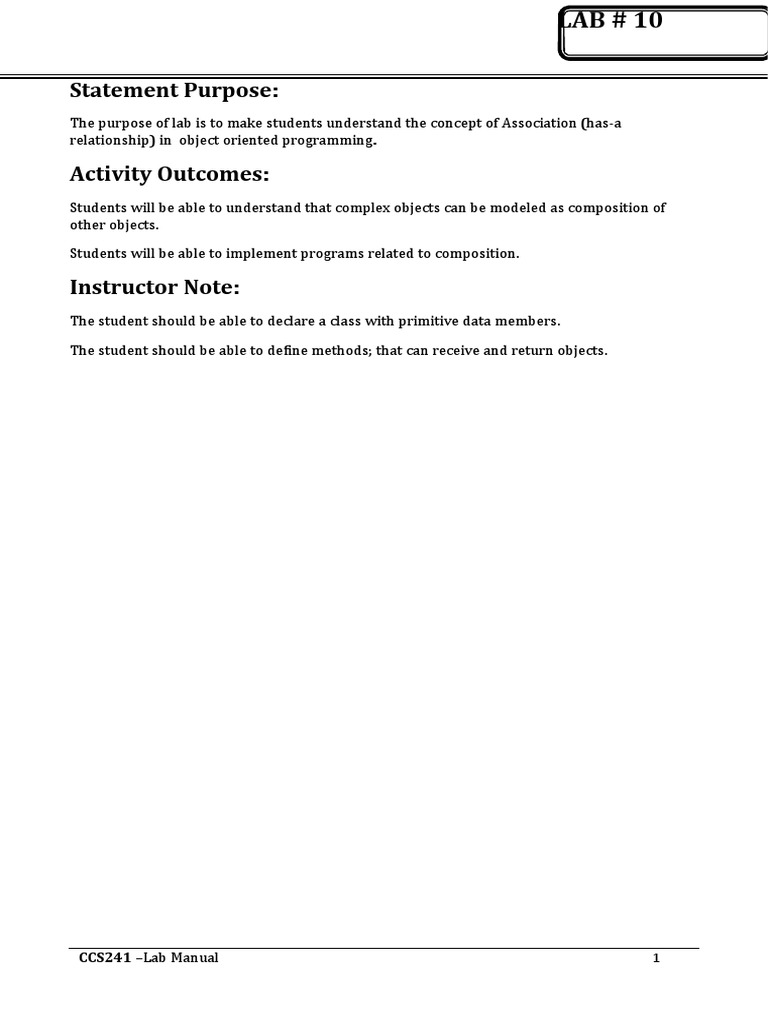 Lab Manual - Association | PDF | Class (Computer Programming) | Object ...