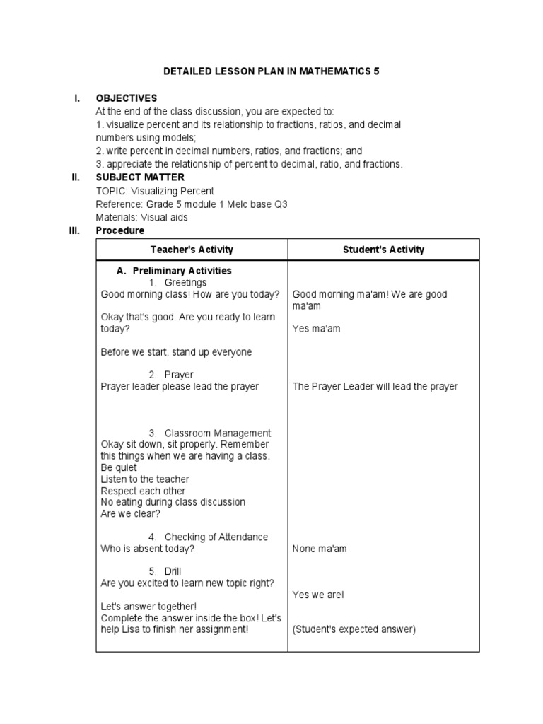 Detailed-Lesson-Plan-In-Mathematics-5 (Demo) | PDF | Percentage ...