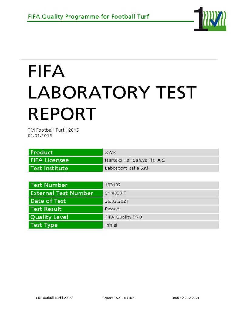 XWR FIFA Test Report | Download Free PDF | Density | Carpet