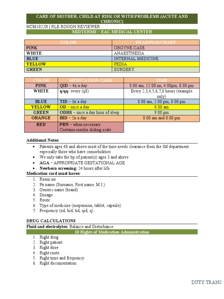 Duty Notes - Midterms | PDF