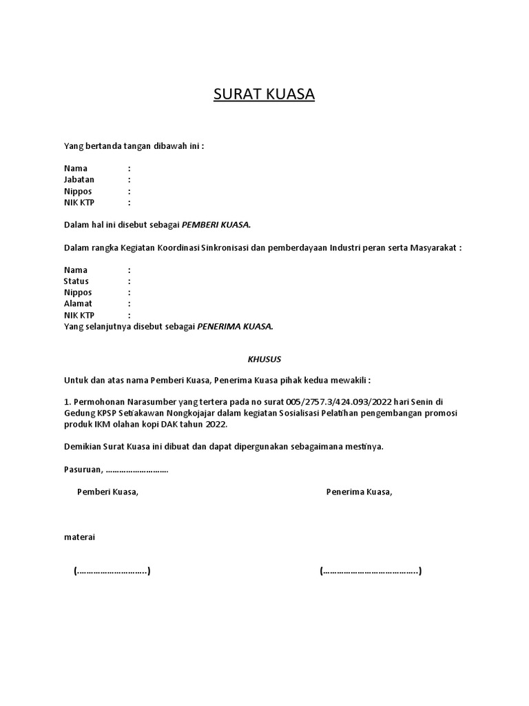 contoh SURAT KUASA Narsum | PDF