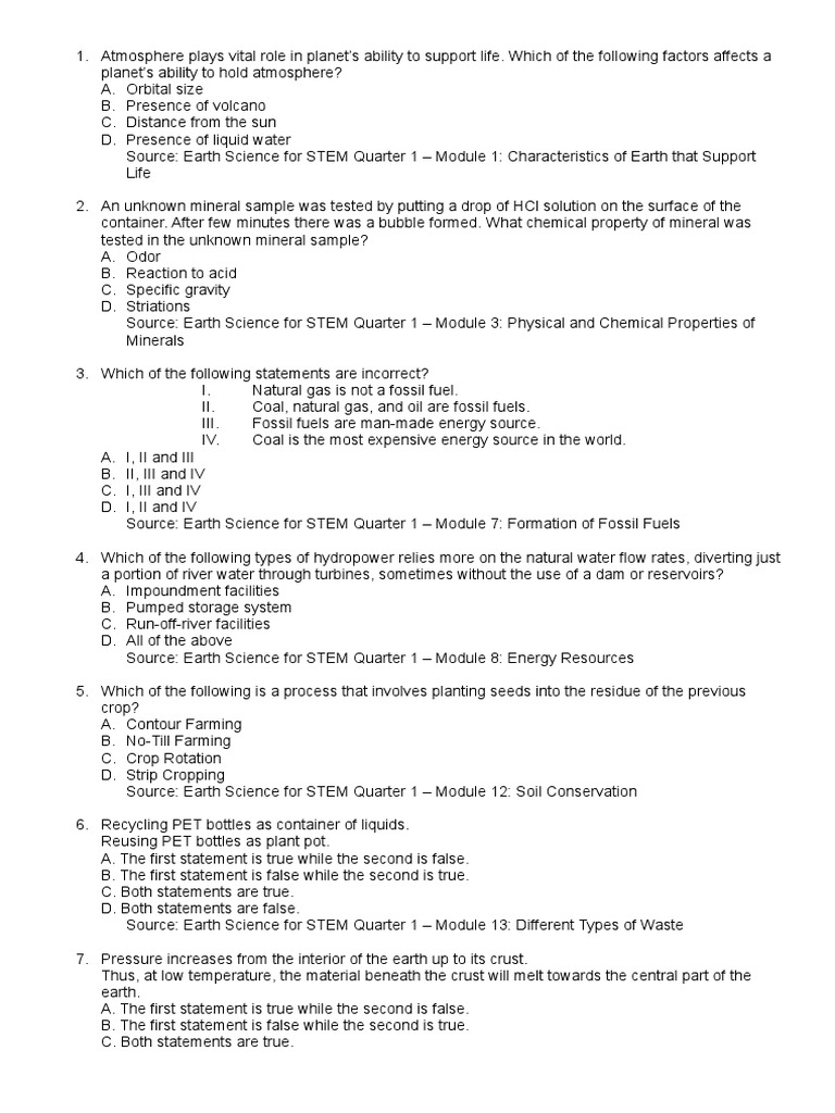 Grade 12 Quiz Bee2 | PDF | Plate Tectonics | Chemical Polarity