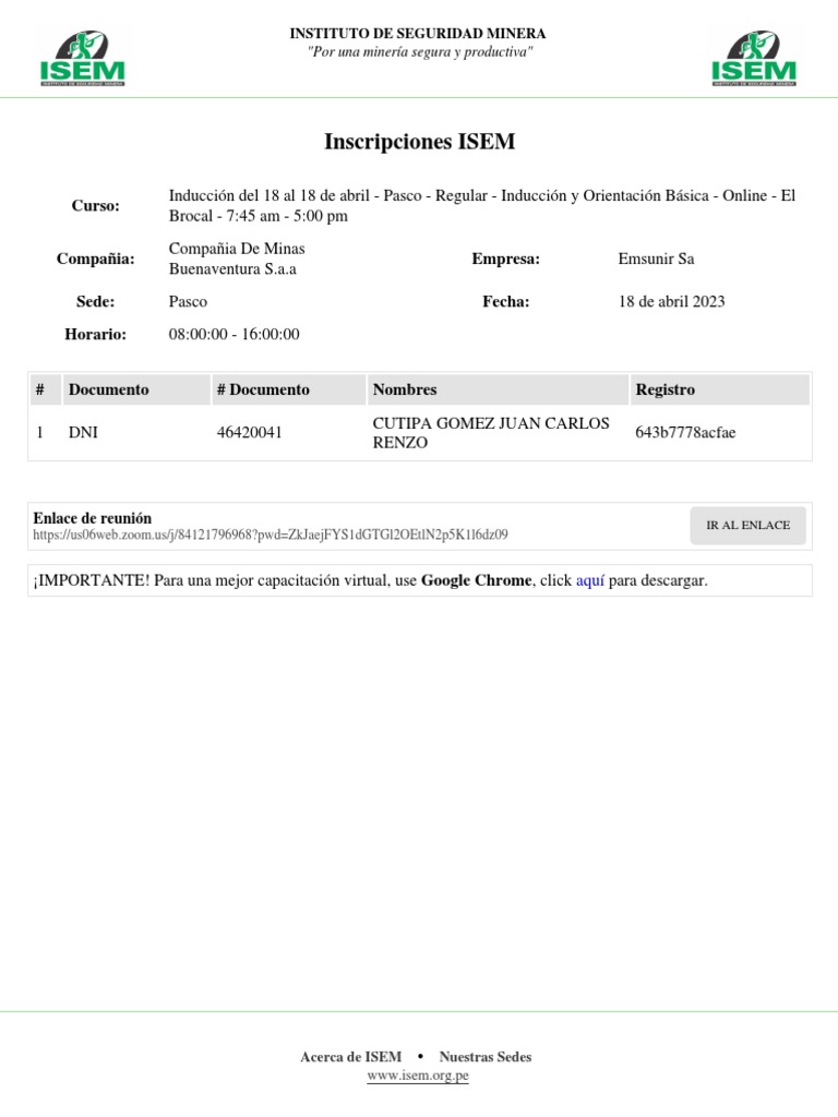 Inscripciones ISEM: Curso | PDF