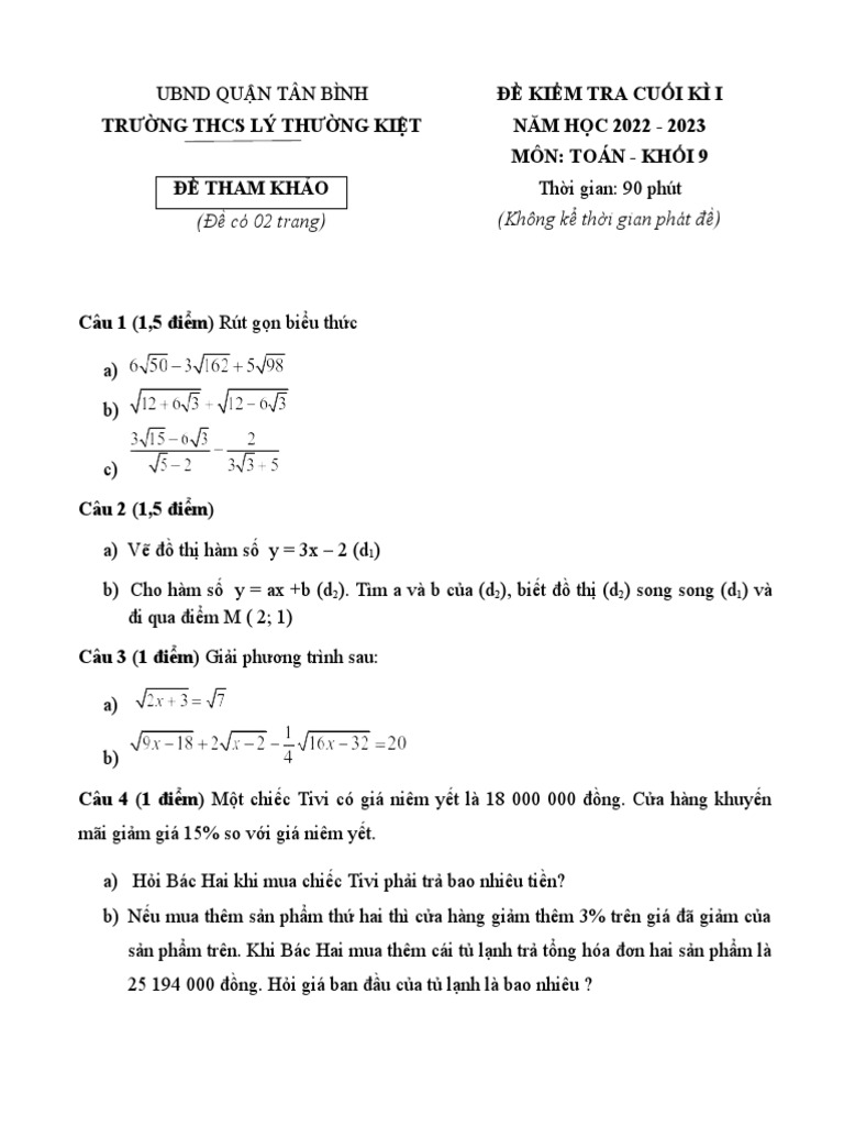 Toan 9 - LTK - de TK HK1 - 2022-2023 | PDF