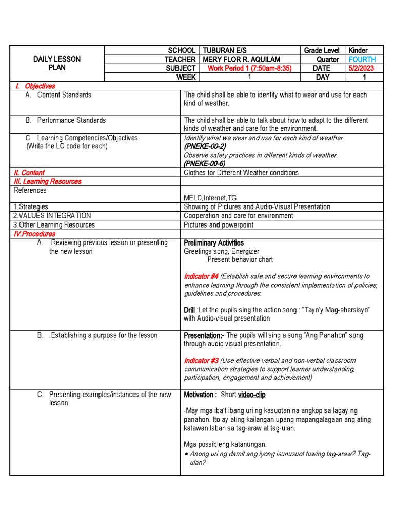 Kinder Q4 W1 Pdf Learning Teachers