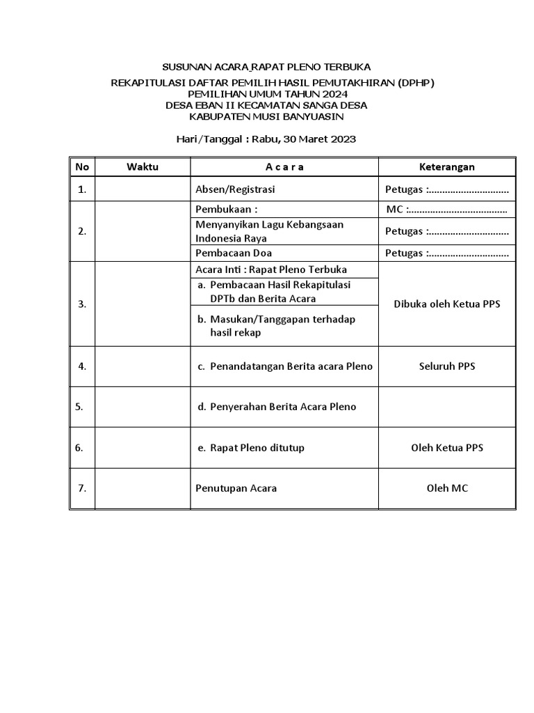 Susunan Acara Rapat Pleno Terbuka | PDF