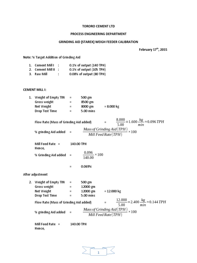 Grinding Aid Calibration | Download Free PDF | Weight | Mass