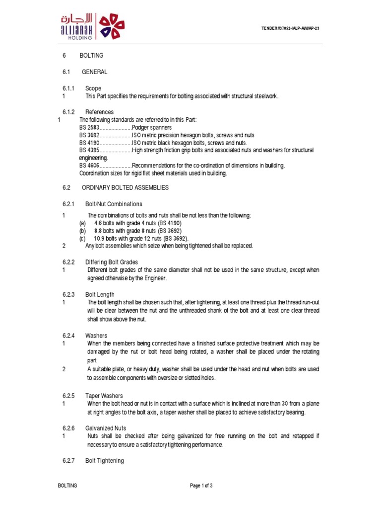Bolting Requirements for Structural Steel | PDF | Screw | Nut (Hardware)