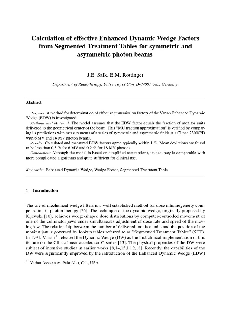 Calculation of Effective Enhanced Dynamic Wedge Factors From Segmented Treatment Tables For ...