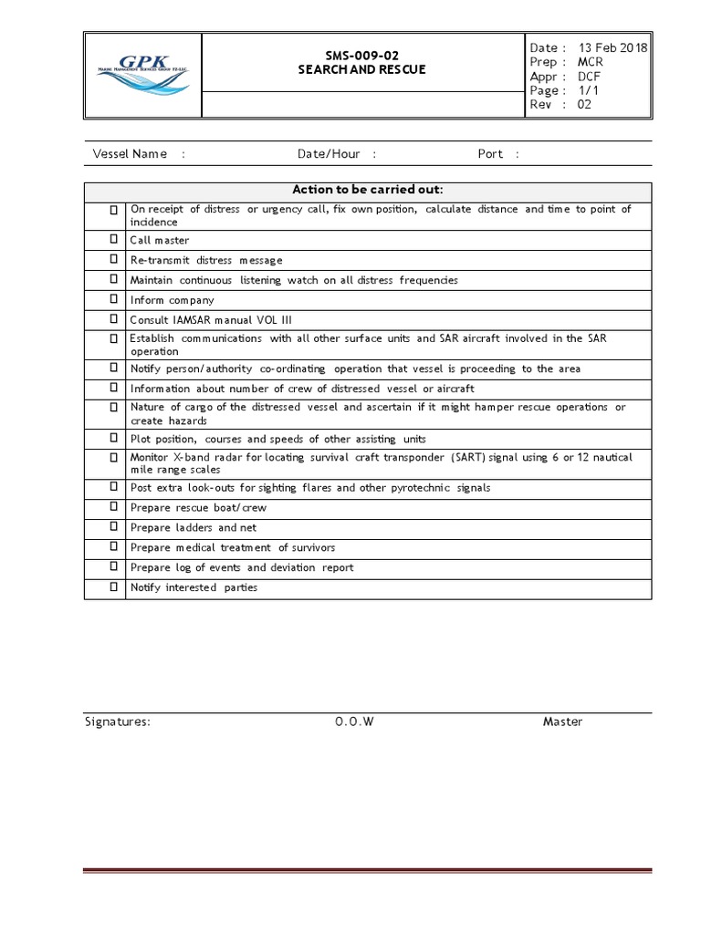 SMS-009 Search and Rescue Protocol | PDF