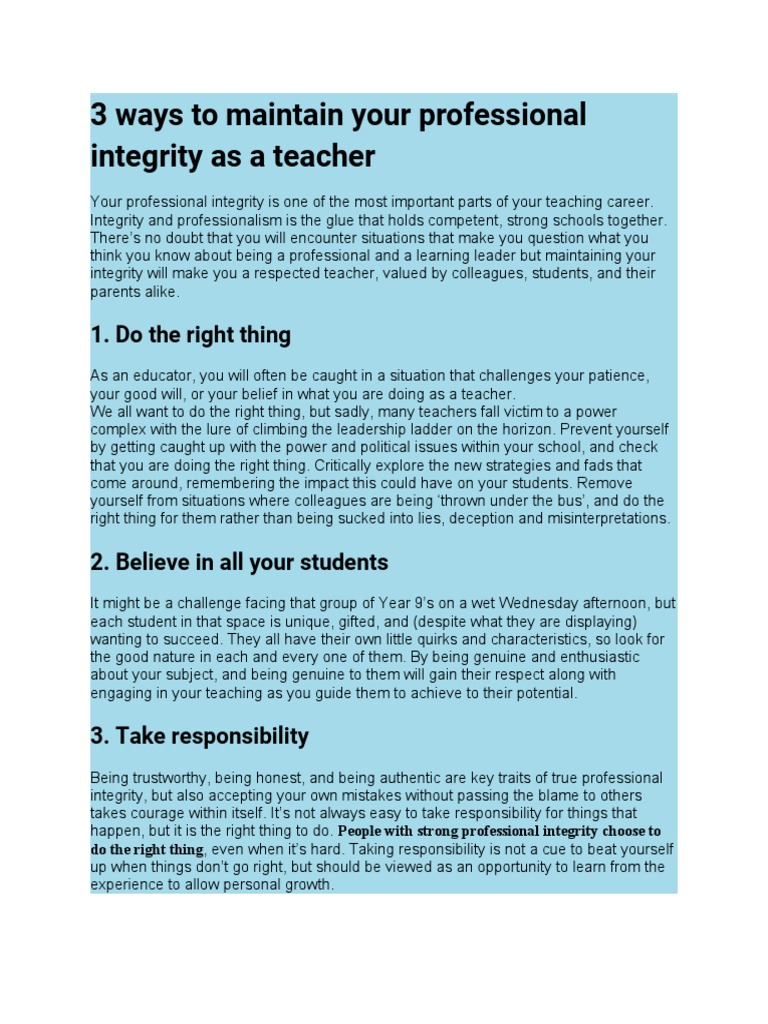 3 Ways To Maintain Your Professional Integrity As A Teacher | PDF