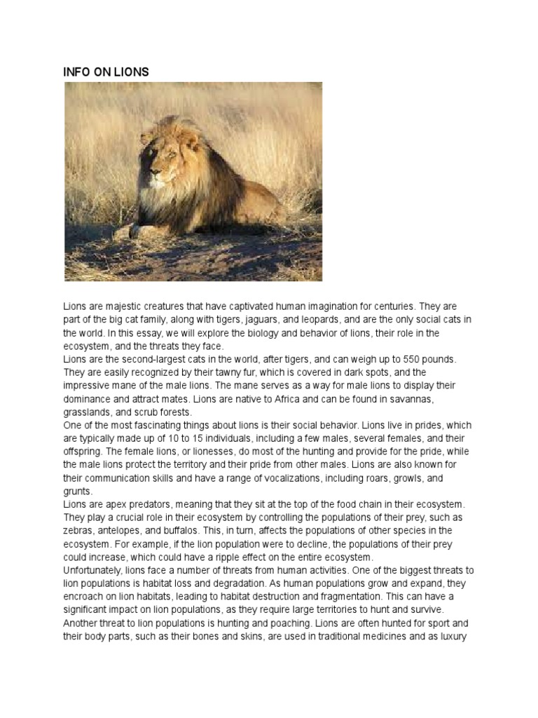 LIONS | PDF | Lion | Habitat Destruction