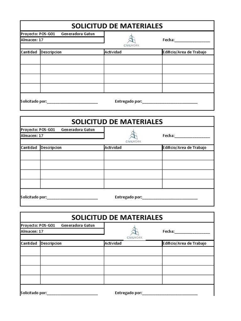 Solicitud de Materiales Formato | PDF