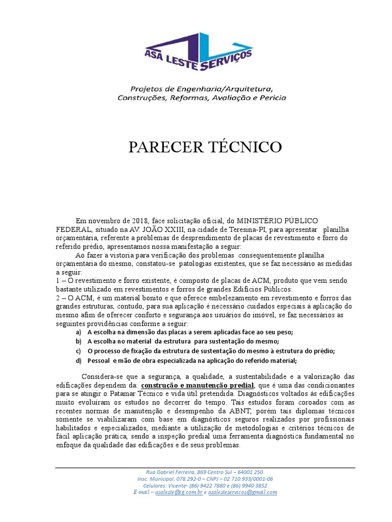 Parecer Técnico sobre Revestimento ACM | PDF | Engenharia