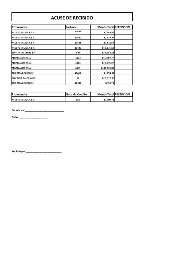 Formato Para Acuse De Recibo De Documentosejemplos De Acuse De Recibo