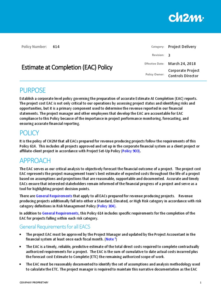 CH2M EAC EstimateAtCompletionPolicy | PDF | Risk | Policy