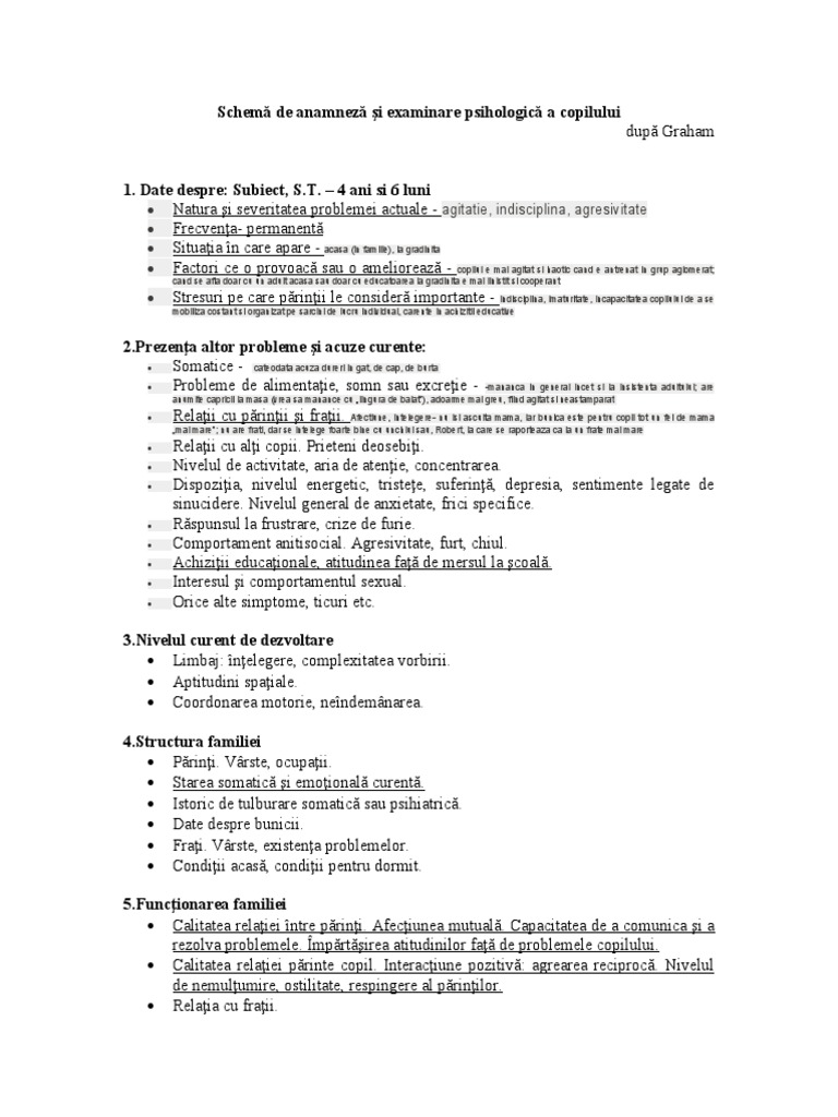 Schema de Anamneza Si Examinare Psiholog | PDF