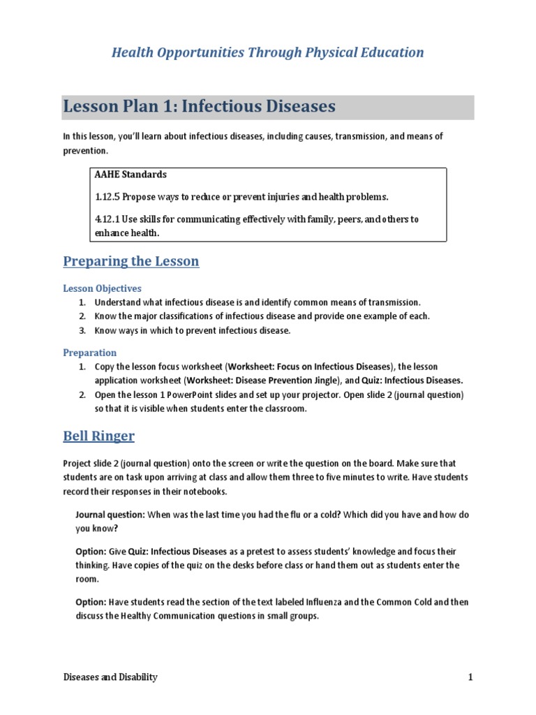 HOPE Infectious Diseases Lesson Plan | PDF | Infection | Pathogen