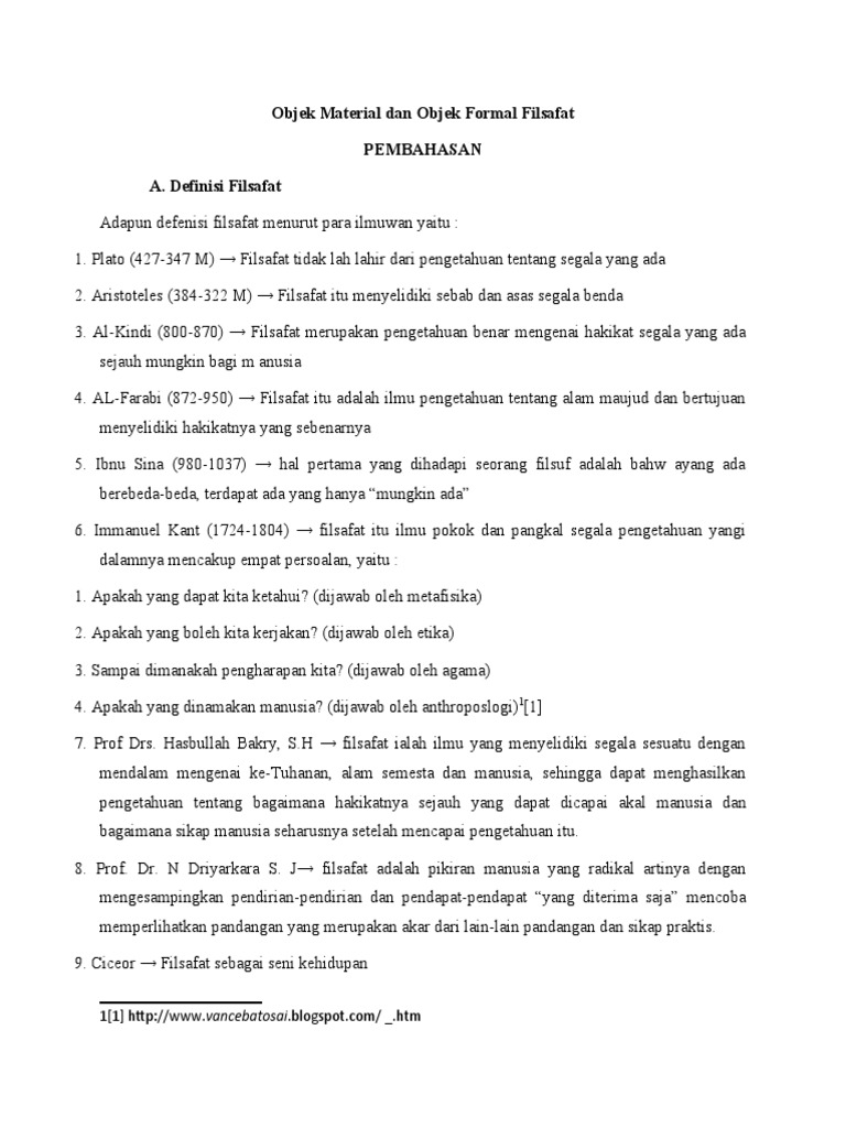 Objek Material Dan Objek Formal Filsafat | PDF