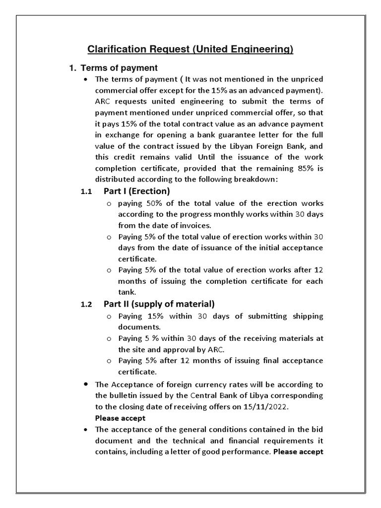 Clarification Request (United Engineering) 1 | PDF | Pipe (Fluid Conveyance) | Payments