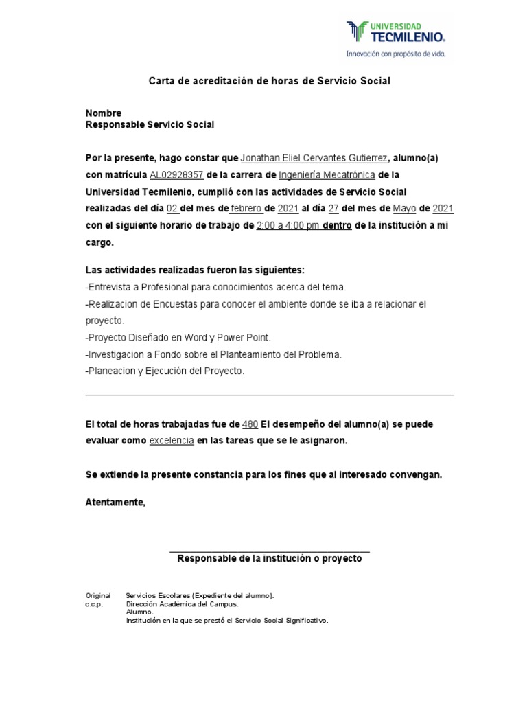 Carta de Servicio | PDF