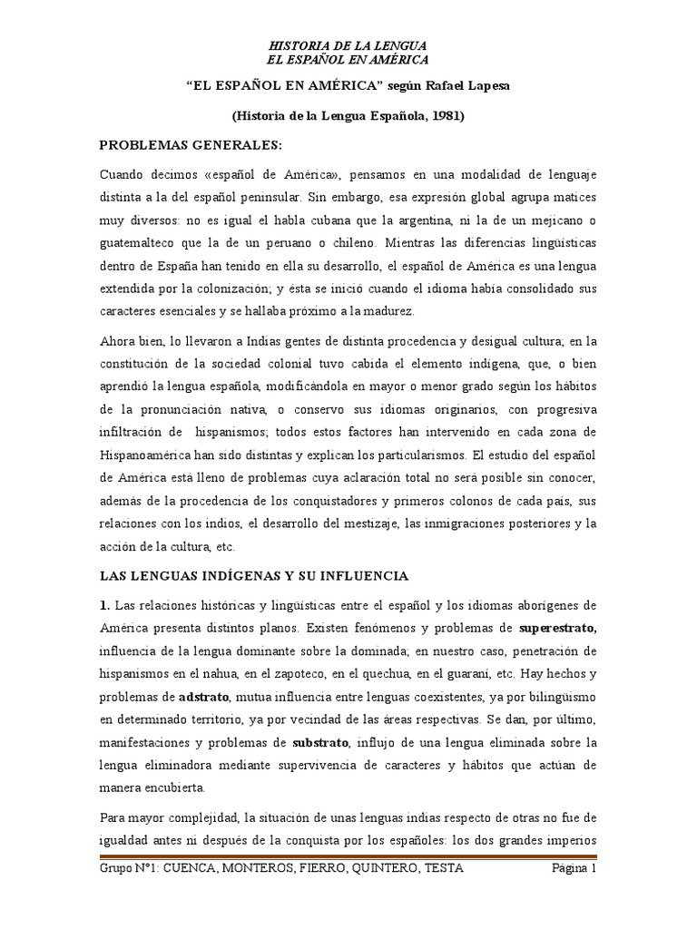 Resumen Historia de La Lengua (Español en America) | PDF