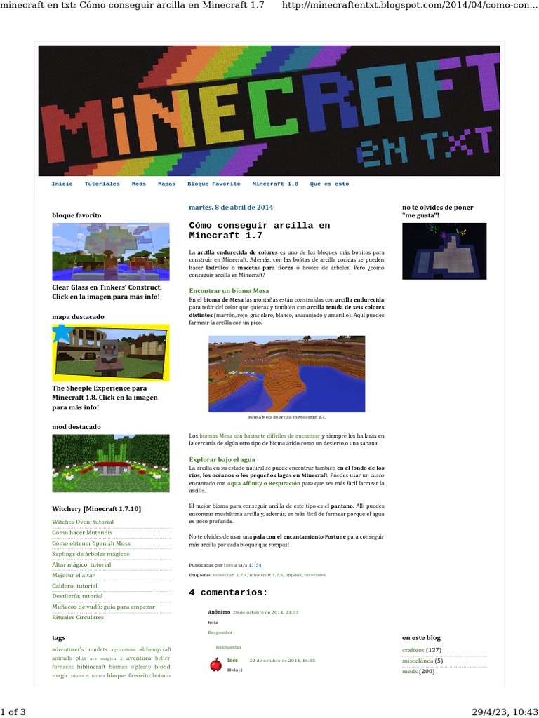 Minecraft en TXT Cómo Conseguir Arcilla en Minecraft 1.7 | PDF ...