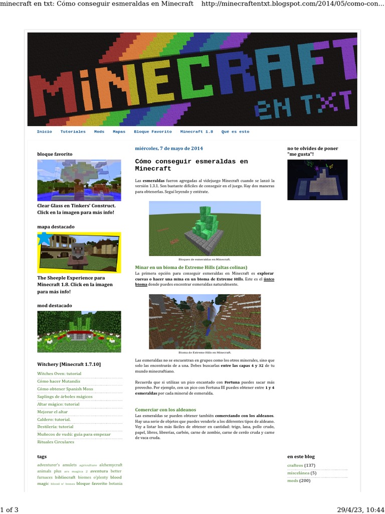 Minecraft en TXT Cómo Conseguir Esmeraldas en Minecraft | PDF | Minecraft