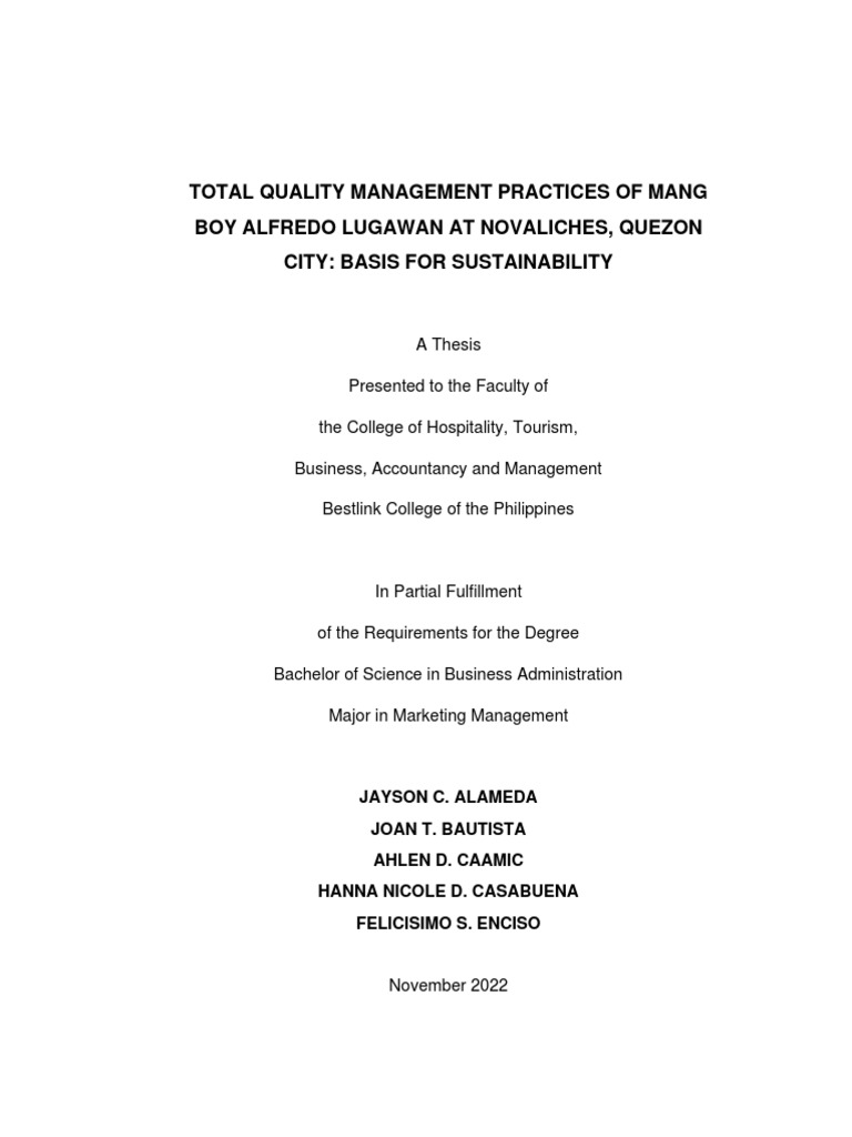 BSBA - Group 130 - Total Quality Management Practices of Mang Boy ...