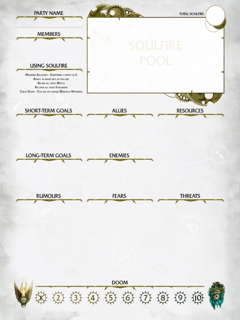 Warhammer Age of Sigmar Roleplay - Soulbound - Party Sheet - Fillable | PDF