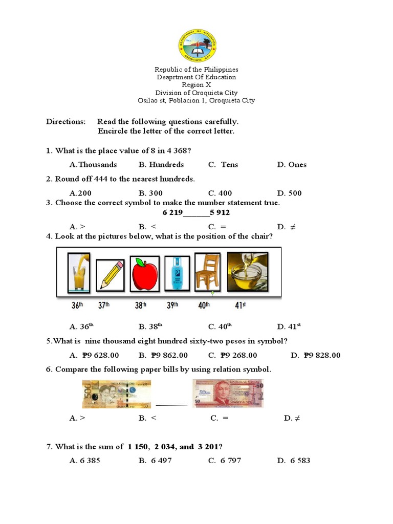 Division Achievement Test-Math3-2 | PDF | Arithmetic | Mathematics