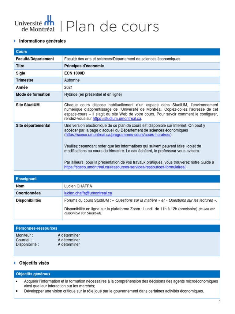 Principe D'économie Plan de Cours | PDF | Plagiat | Économie