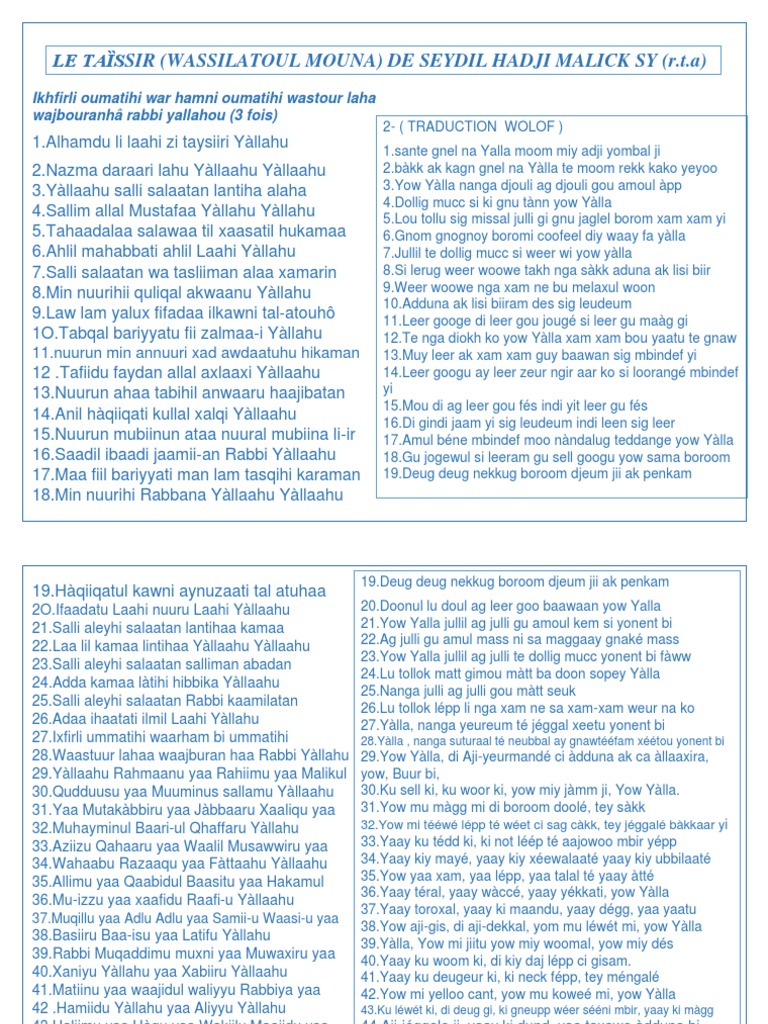 TAYSIR COMPLET - avec trad en Wolof | PDF