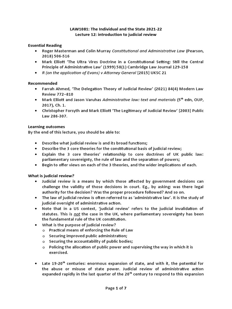 12 I&S JR Introduction Handout | Descargar gratis PDF | Judicial Review | Separation Of Powers