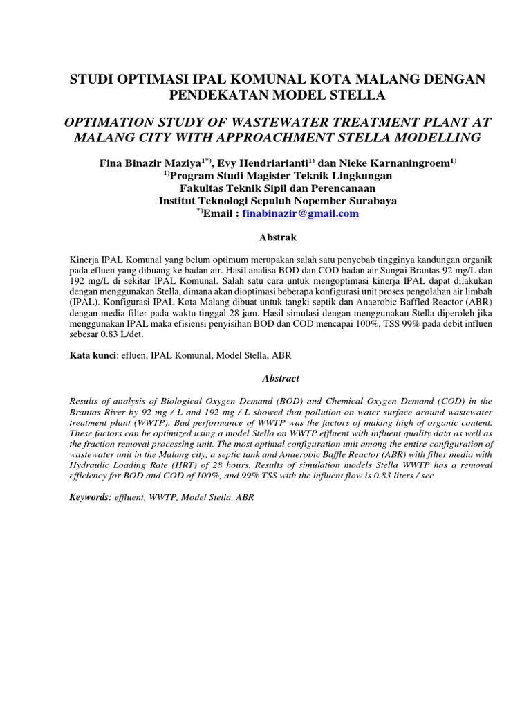 Studi Optimasi Ipal Komunal Kota Malang Dengan | PDF