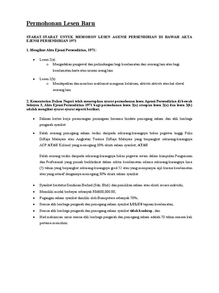 Permohonan Lesen Baru | PDF