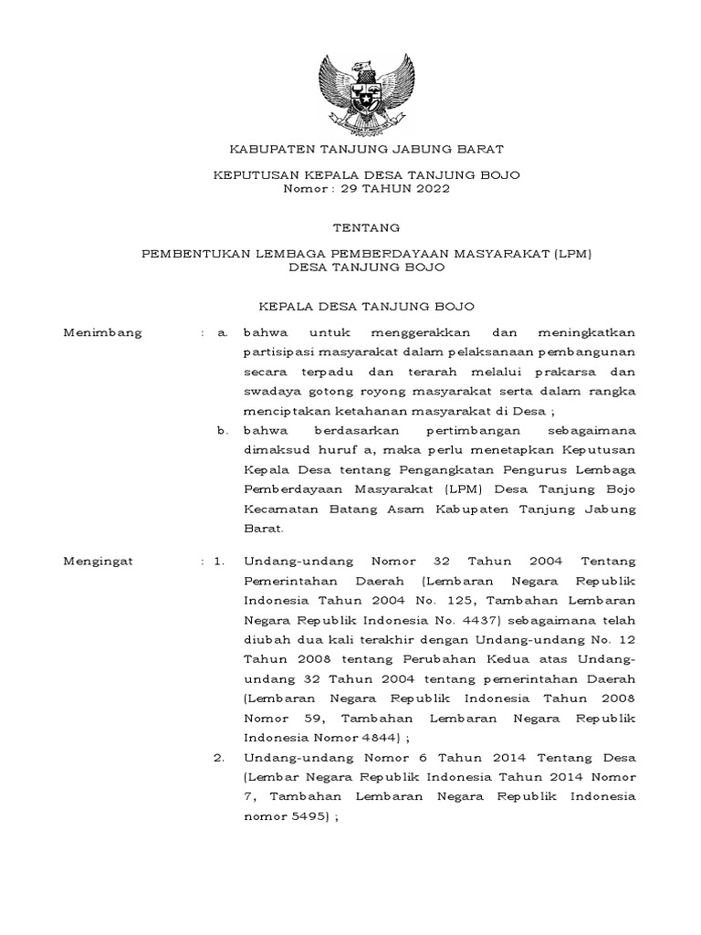 Pembentukan LPM Desa Tanjung Bojo 2022 | PDF