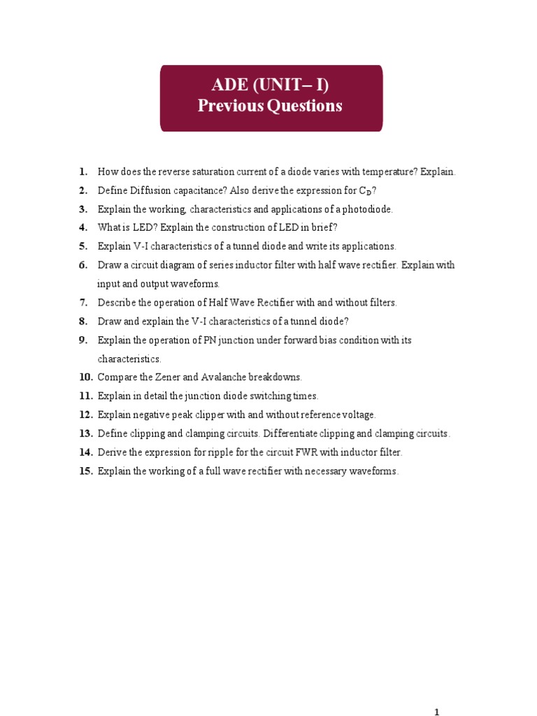 ADE (UNIT-I) Previous Questions | PDF