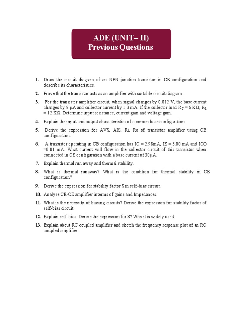 ADE (UNIT-II) Previous Questions | PDF | Science & Mathematics