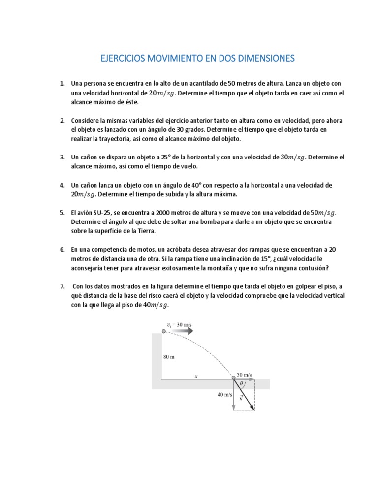 Ejercicios Movimiento en Dos Dimensiones | PDF | Fricción | Velocidad