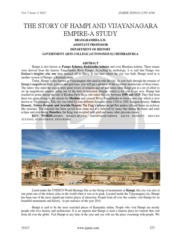 THE STORY OF HAMPI AND VIJAYANAGARA EMPIRE A STUDY Ijariie15317 | PDF