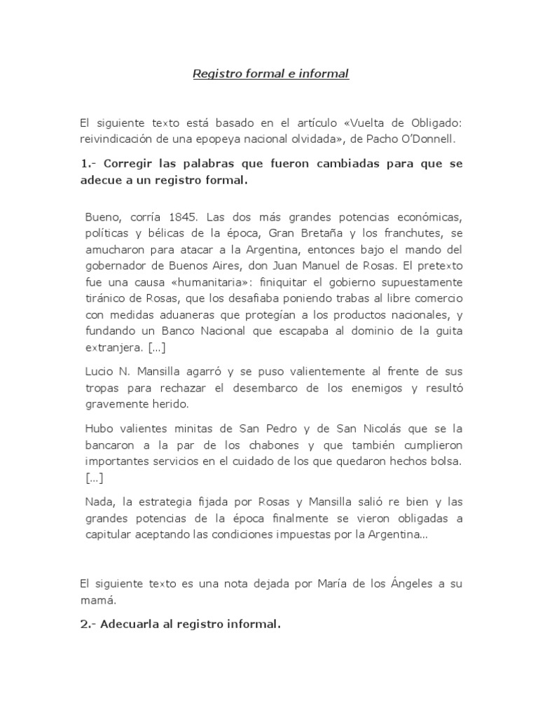 Registro Formal e Informal, Ejercicio | PDF