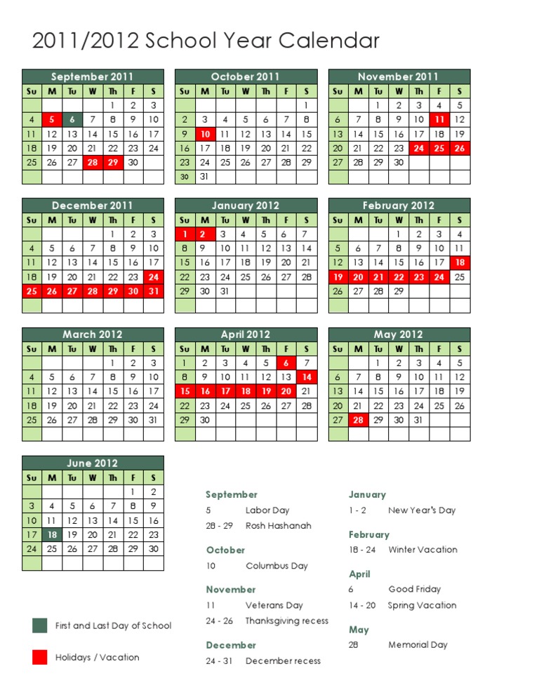 2011-2012 Calendar | PDF | Holidays | Observances