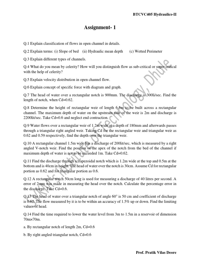 Assignment 1 | PDF | Discharge (Hydrology) | Metrology
