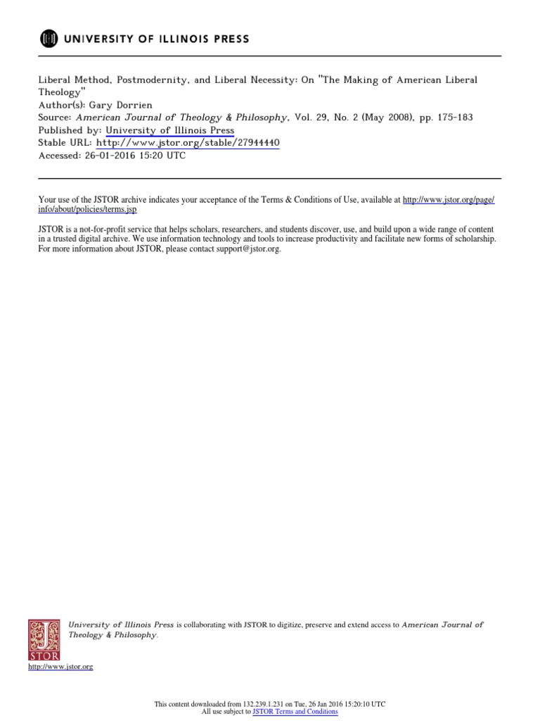 Gary Dorrien - Liberal Method, Postmodernity, and Liberal Necessity ...