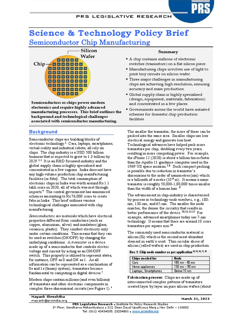 Brief_Semiconductor_Chip_manufacturing | PDF | Semiconductor Device ...