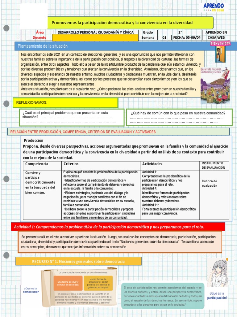 DPCC 2° - 01 Promovemos La Participación Democrática y La Convivencia en La Diversidad | PDF ...