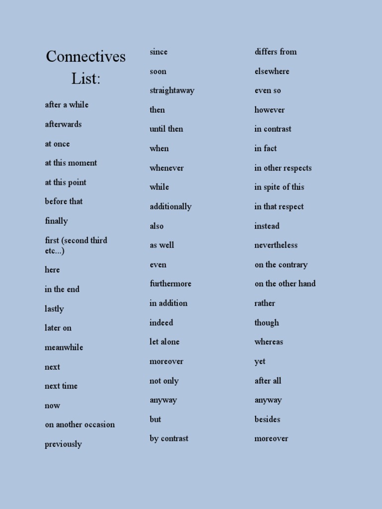 Connectives List | PDF